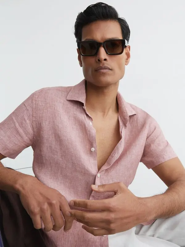 REISS Holiday Slim Fit Linen Button-through Shirt