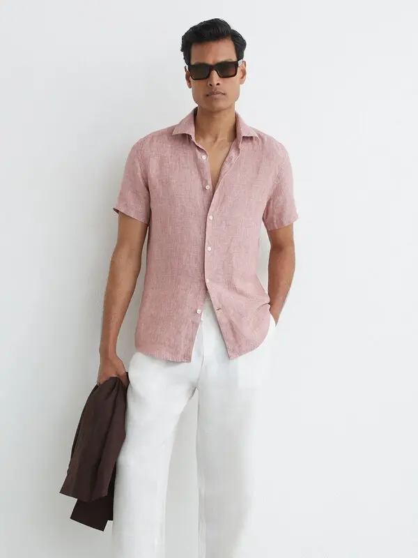 REISS Holiday Slim Fit Linen Button-through Shirt