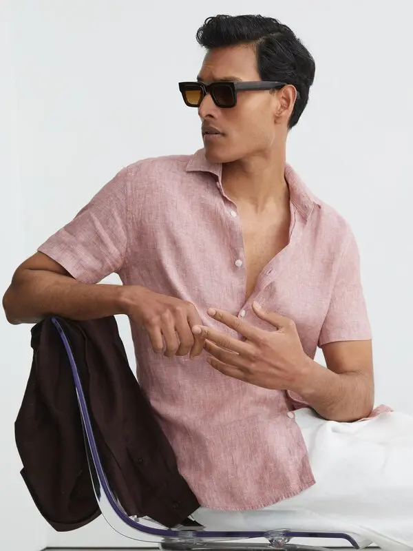 REISS Holiday Slim Fit Linen Button-through Shirt