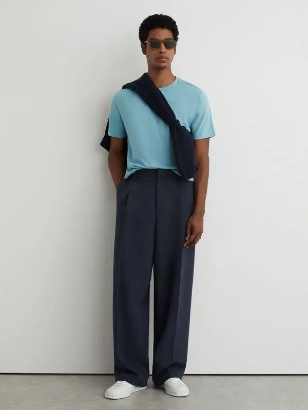 REISS Bless Cotton Crew-neck Tailored-fit T-shirt - Sea Blue