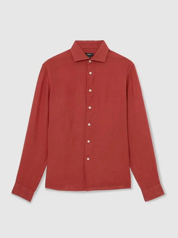 REISS Ruban Linen Cutaway-collar Regular-fit Shirt - Brick Red