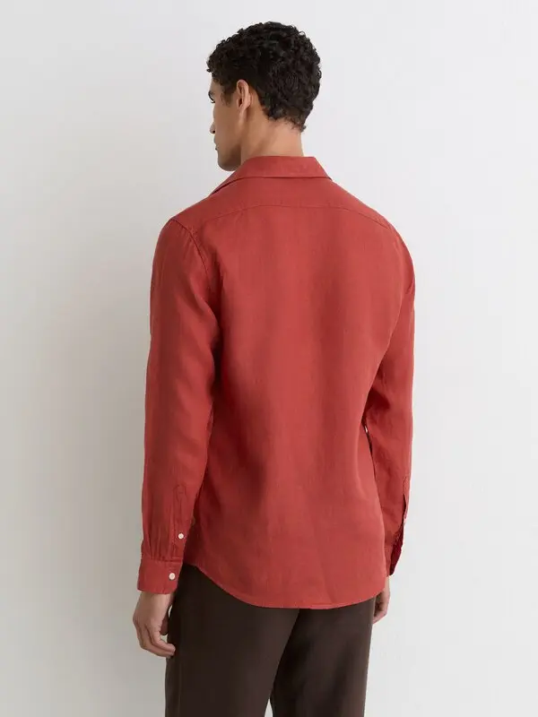 REISS Ruban Linen Cutaway-collar Regular-fit Shirt - Brick Red