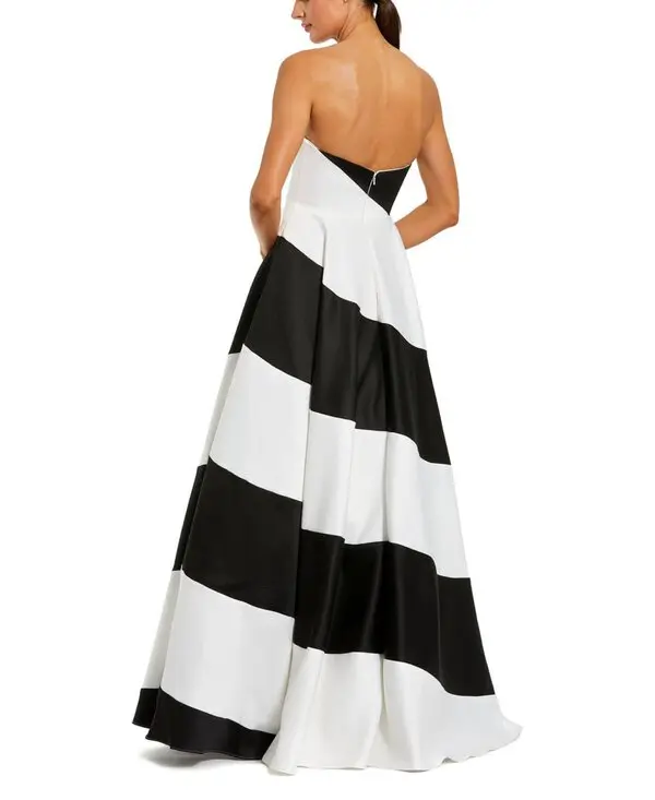 Mac Duggal Petite Strapless Satin Ballgown With Bold Colorblock Stripes