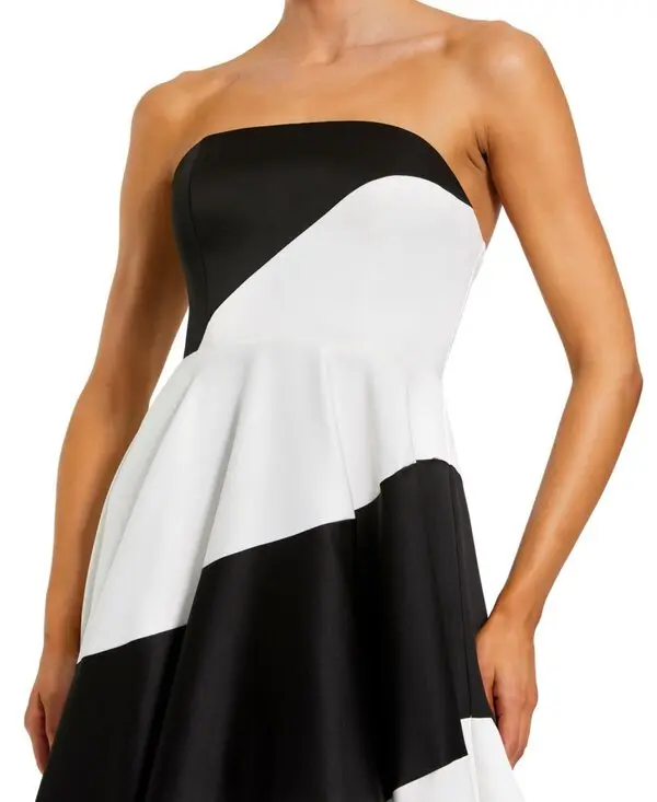 Mac Duggal Petite Strapless Satin Ballgown With Bold Colorblock Stripes