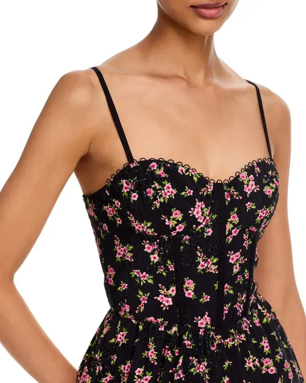 Aqua Ditsy Floral Eyelet Lace Up Mini Dress Exclusive