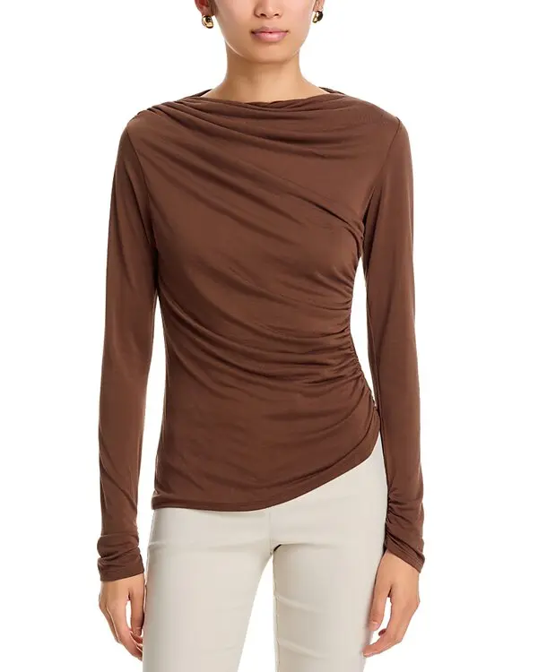 WAYF Lizette Long Sleeve Top - Chocolate