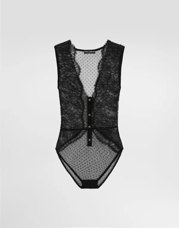 Dolce & Gabbana Lace Bodysuit With Plunging Neckline