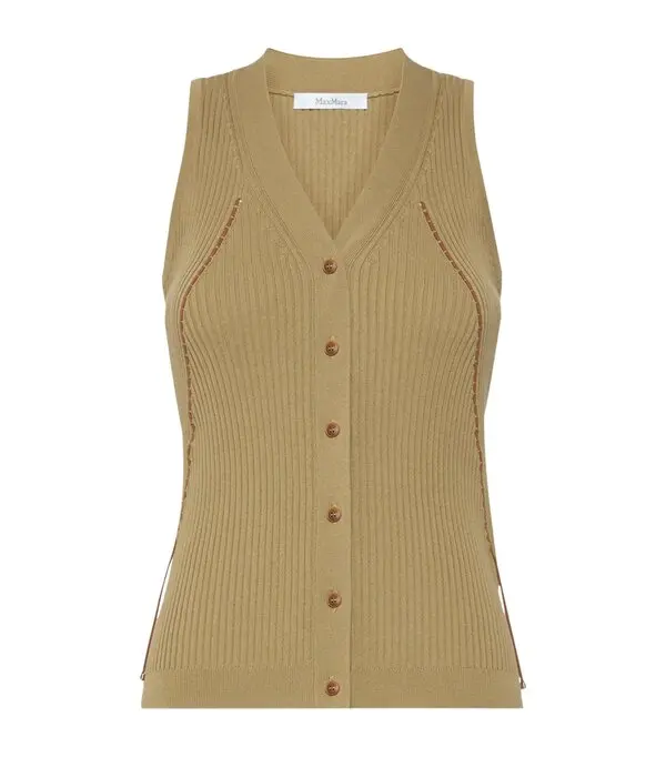 Max Mara Knitted Contrast-trim Waistcoat - Brown