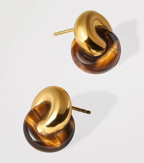 Monica Vinader X Kate Young Vermeil And Tiger's Eye Knotted Earrings - Gold