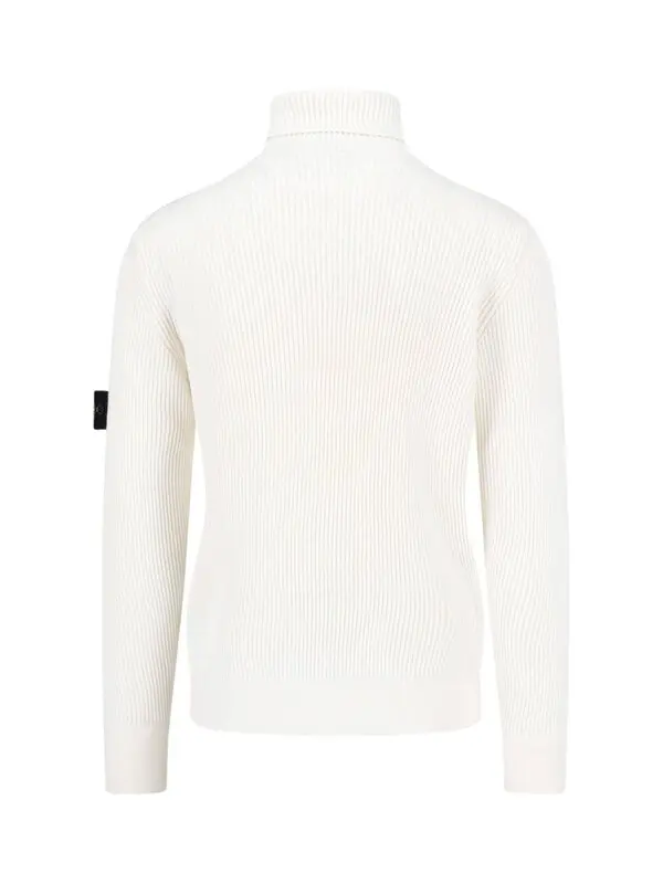 Stone Island Ribbed Virgin Wool Turtleneck Sweater - White