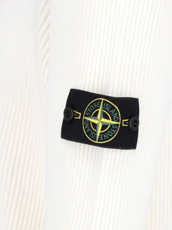 Stone Island Ribbed Virgin Wool Turtleneck Sweater - White