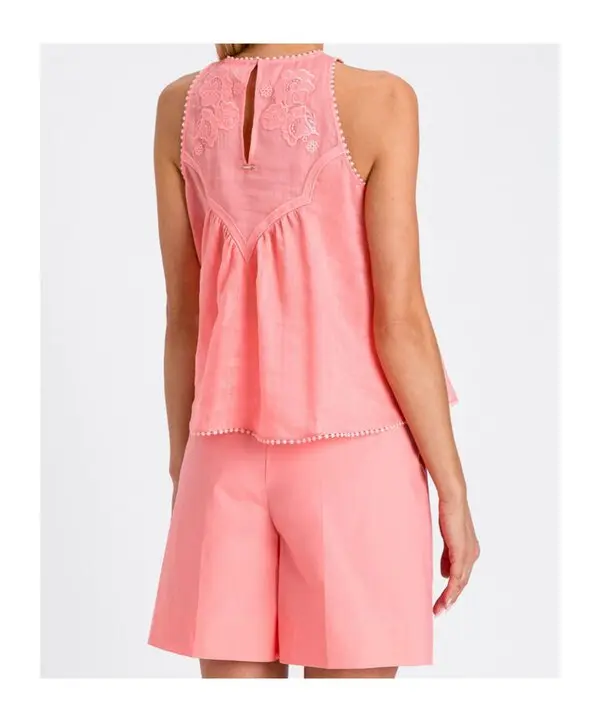 TWINSET Embroidered Sleeveless Top With Keyhole Back
