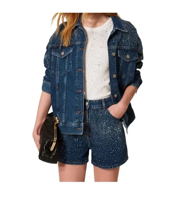 TWINSET Embellished Denim Shorts - Black