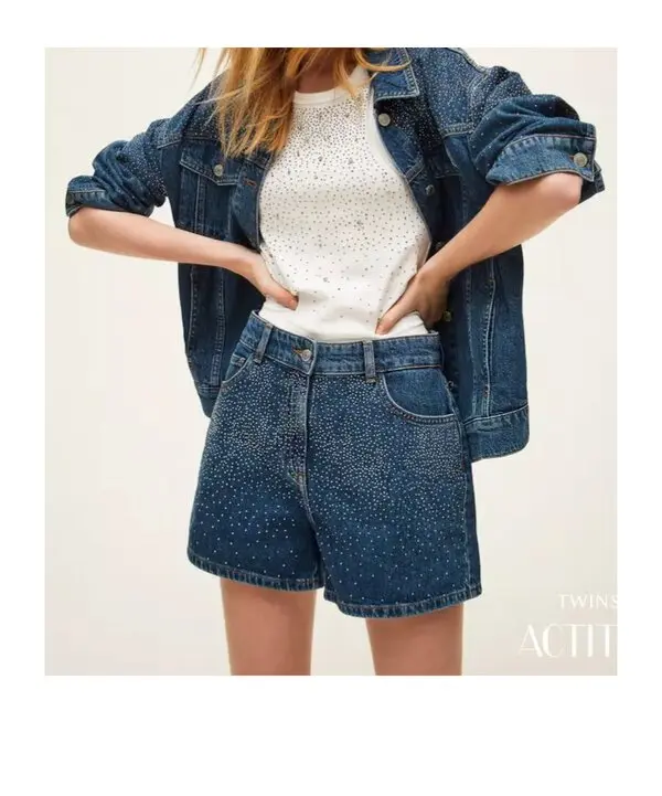 TWINSET Embellished Denim Shorts - Black