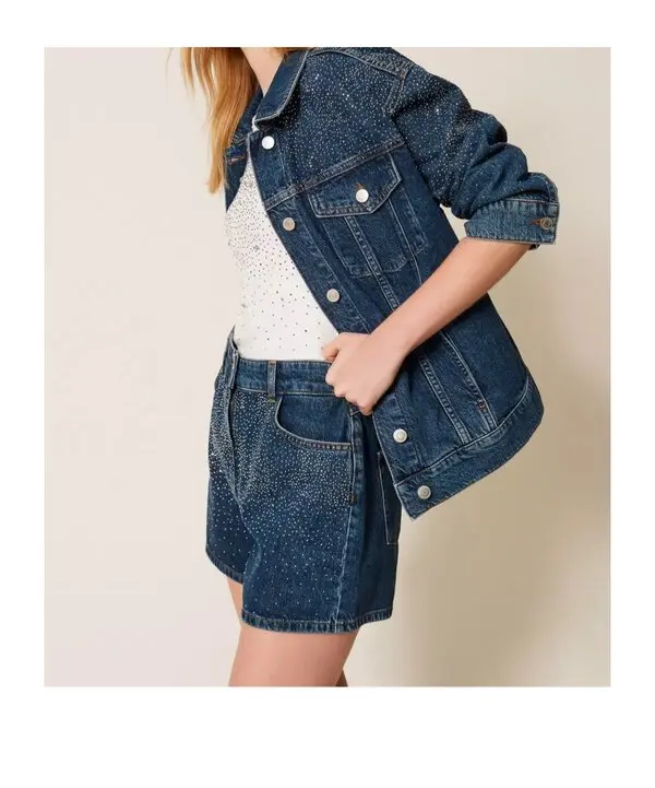 TWINSET Embellished Denim Shorts - Black