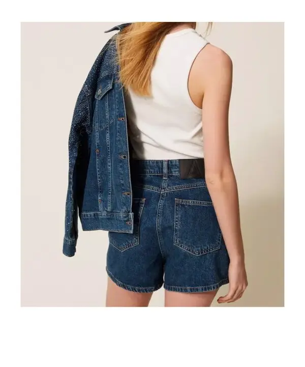 TWINSET Embellished Denim Shorts - Black