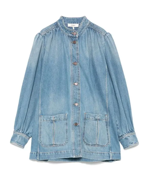Chloé High-neck Gathered Denim Jacket