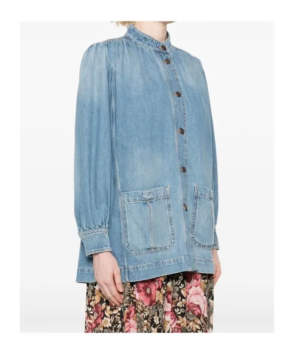 Chloé High-neck Gathered Denim Jacket
