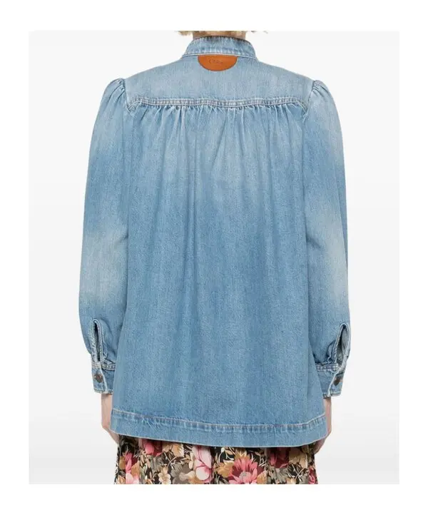 Chloé High-neck Gathered Denim Jacket