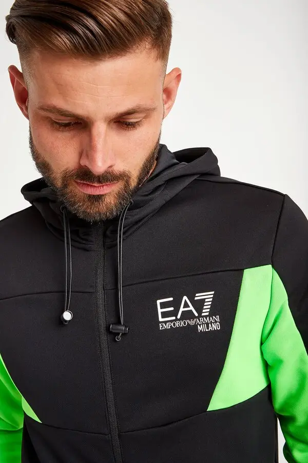 Emporio Armani Color-blocked Zip-up Hooded Jacket