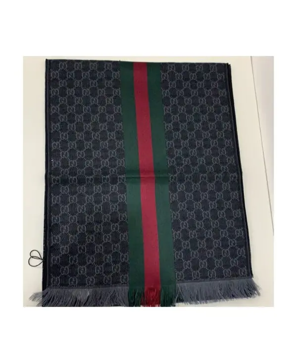 Gucci Gg Jacquard Knit Scarf With Web And Fringe