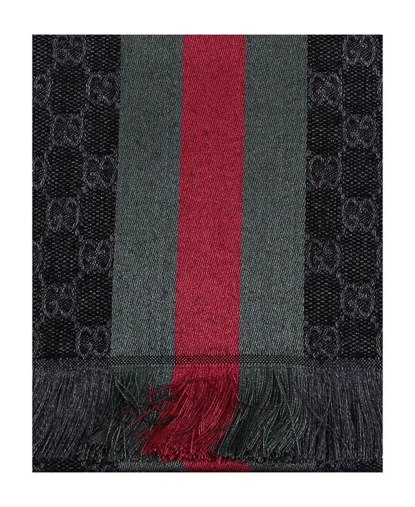 Gucci Gg Jacquard Knit Scarf With Web And Fringe