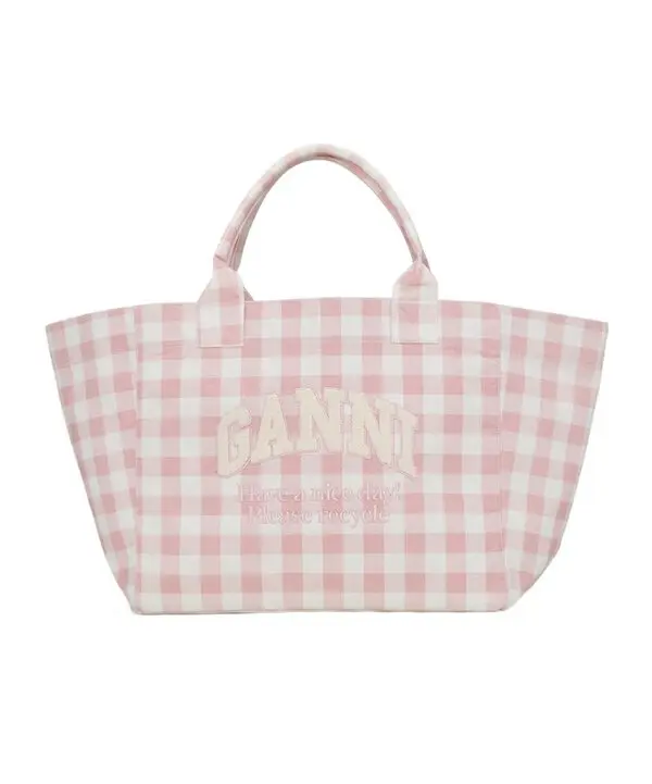 GANNI Xxl Vichy Checked Tote Bag - Nude