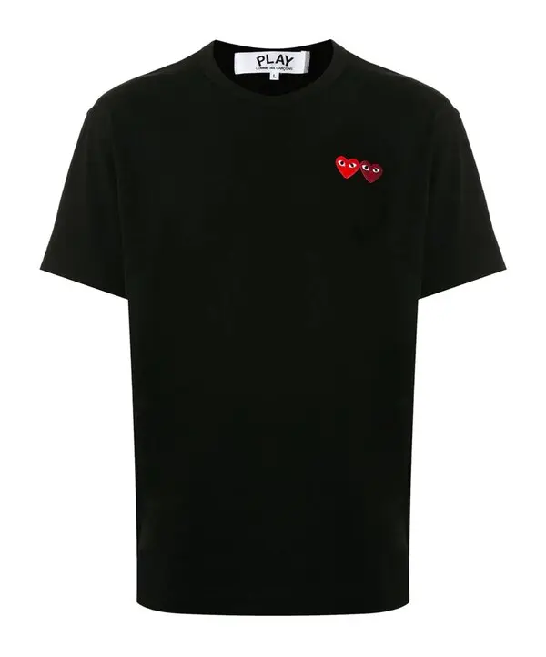 Play Comme Des Garcon Double Heart Appliquéd T-shirt - Black