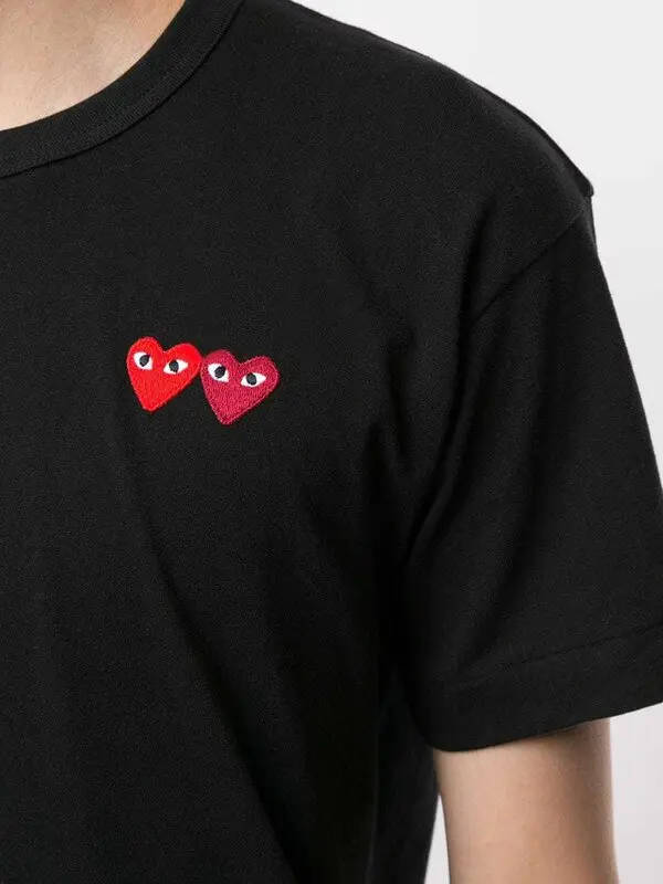 Play Comme Des Garcon Double Heart Appliquéd T-shirt