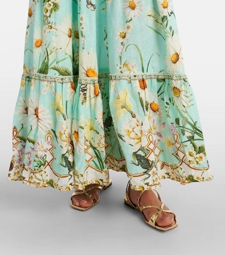 Camilla Floral Tiered Linen Maxi Skirt