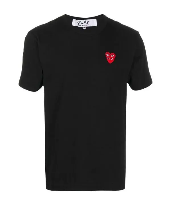 Play Comme Des Garcon Embroidered-logo Cotton T-shirt - Black