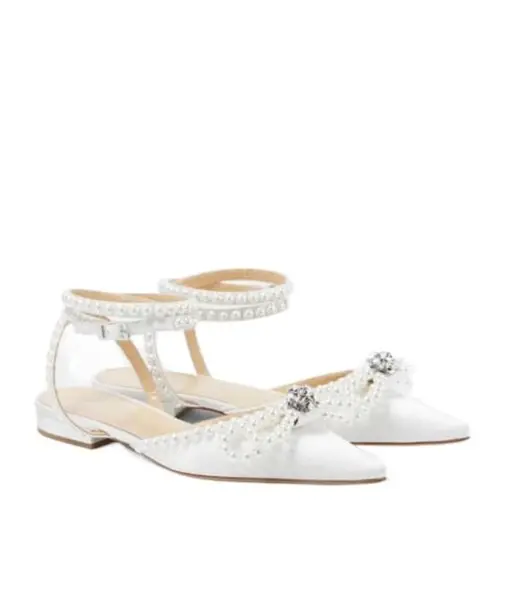 MACHMACH Double Bow Embellished Satin Ballet Flats