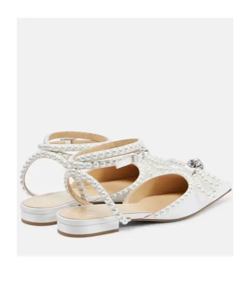 MACHMACH Double Bow Embellished Satin Ballet Flats