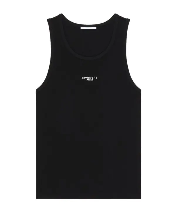 Givenchy Tank Top In Cotton With Paris Print - Black