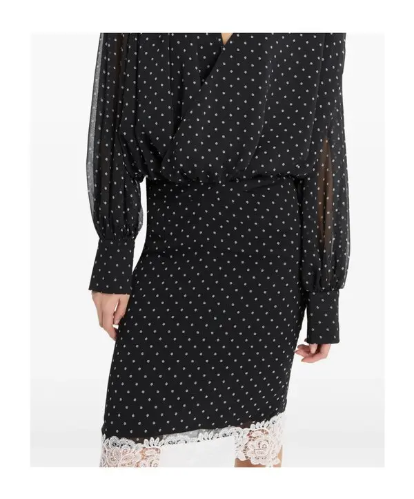 ROTATE BY BIRGER CHRISTENSEN Lace Hem Pencil Dress Polka Dot Neckline