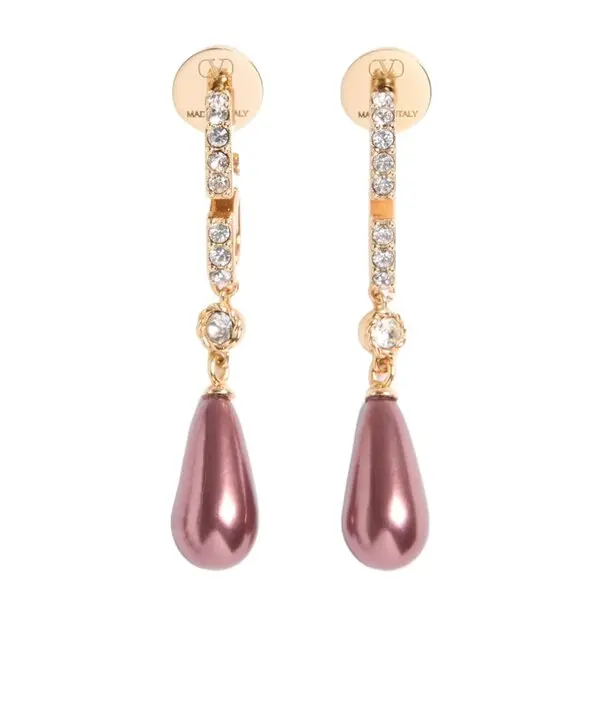 Valentino Garavani Vlogo Signature Metal Earrings With Swarovski Crystals And Glass Drops - Yellow