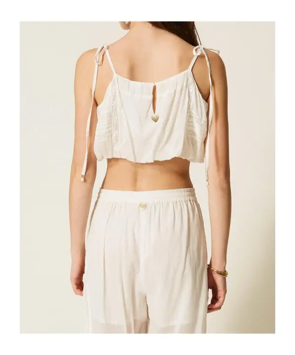 TWINSET Lace Tie-shoulder Cropped Top