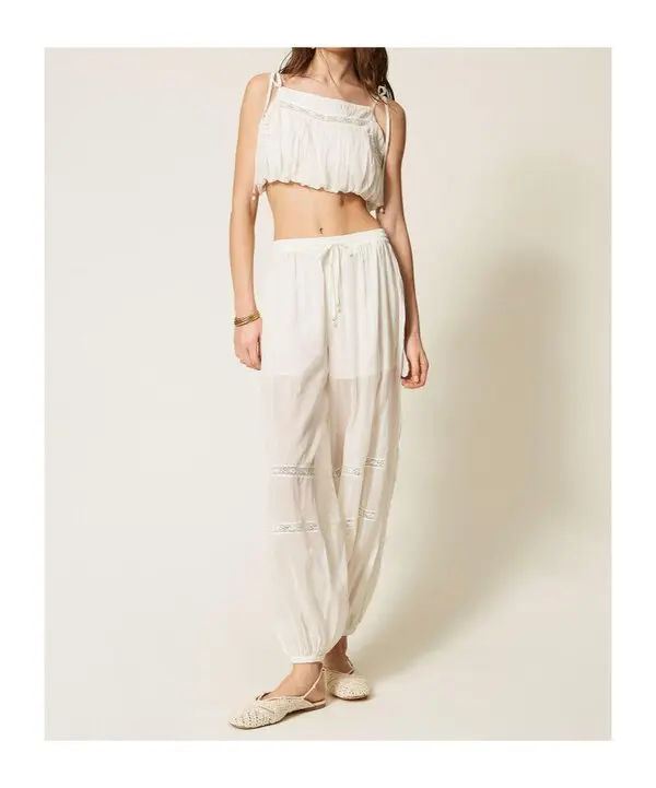 TWINSET Lace Tie-shoulder Cropped Top