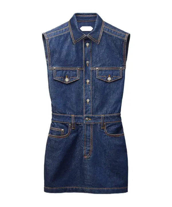 Versace Sleeveless Denim Mini Dress With Medusa Hardware - Blue