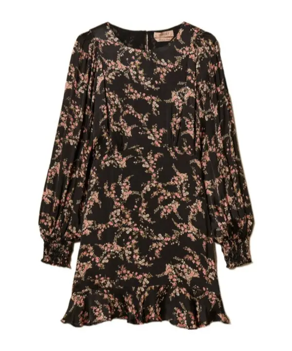TWINSET Short Floral-print Satin-crepe Dress - Black