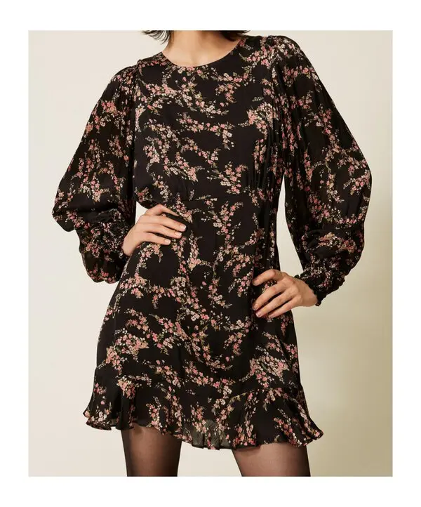 TWINSET Short Floral-print Satin-crepe Dress
