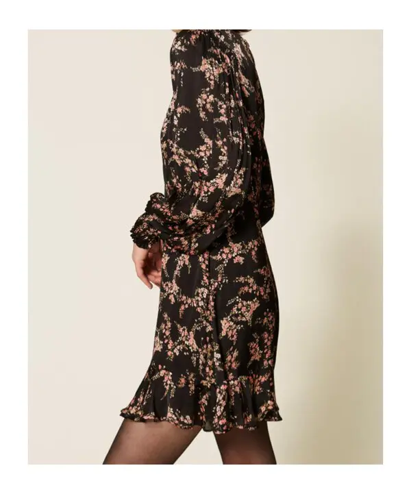TWINSET Short Floral-print Satin-crepe Dress