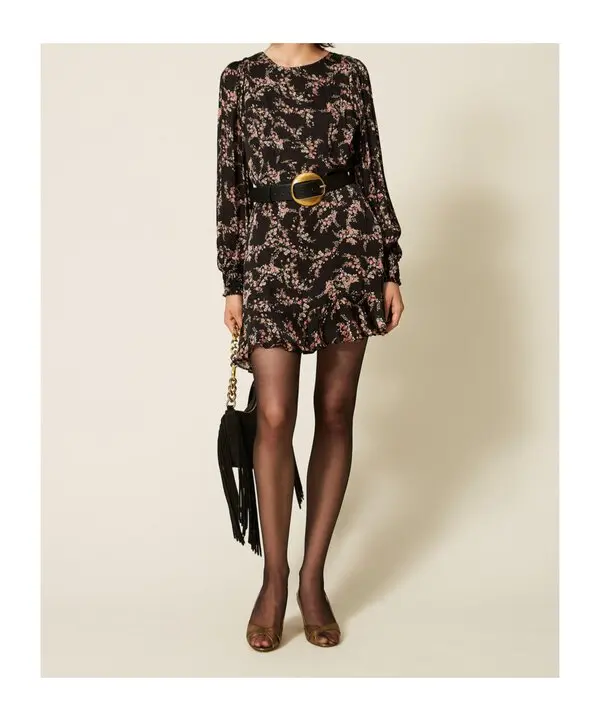 TWINSET Short Floral-print Satin-crepe Dress