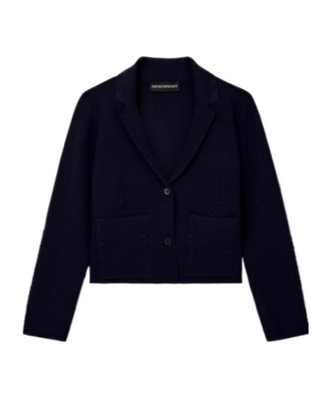 Emporio Armani Viscose Knit Blazer With A Lapel Collar And Braided Pockets - Navy Blue