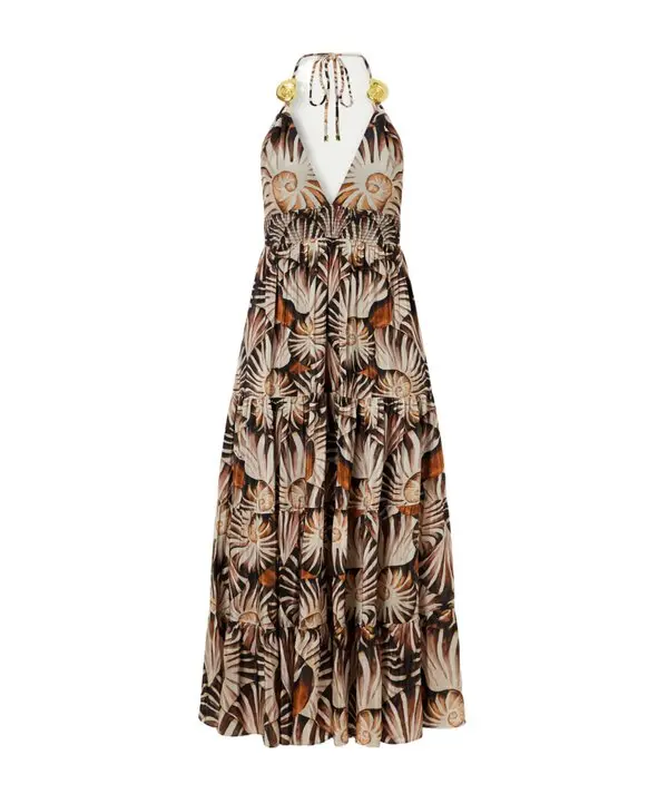 Farm Rio Pleated Backless Midi Dress