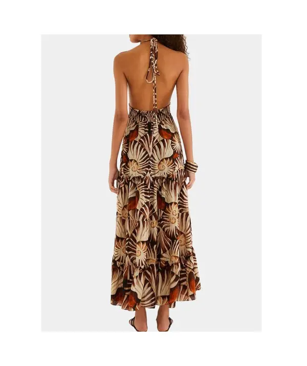 Farm Rio Pleated Backless Midi Dress