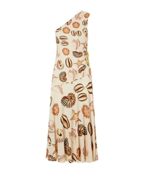 Farm Rio One-shoulder Printed Maxi Dress - Marine Shells Sand
