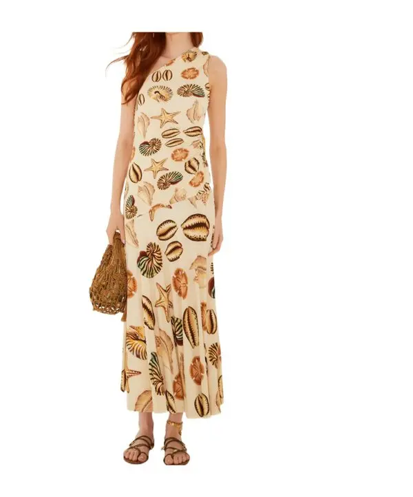 Farm Rio One-shoulder Printed Maxi Dress - Marine Shells Sand