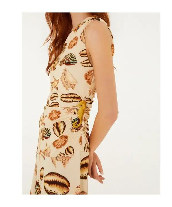 Farm Rio One-shoulder Printed Maxi Dress - Marine Shells Sand
