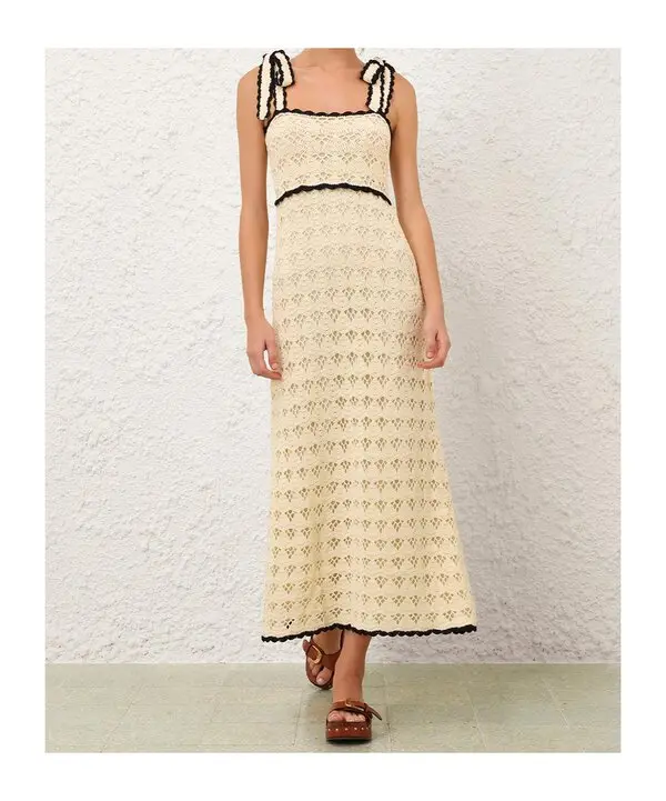 Zimmermann Aster Crochet Tie Midi Dress